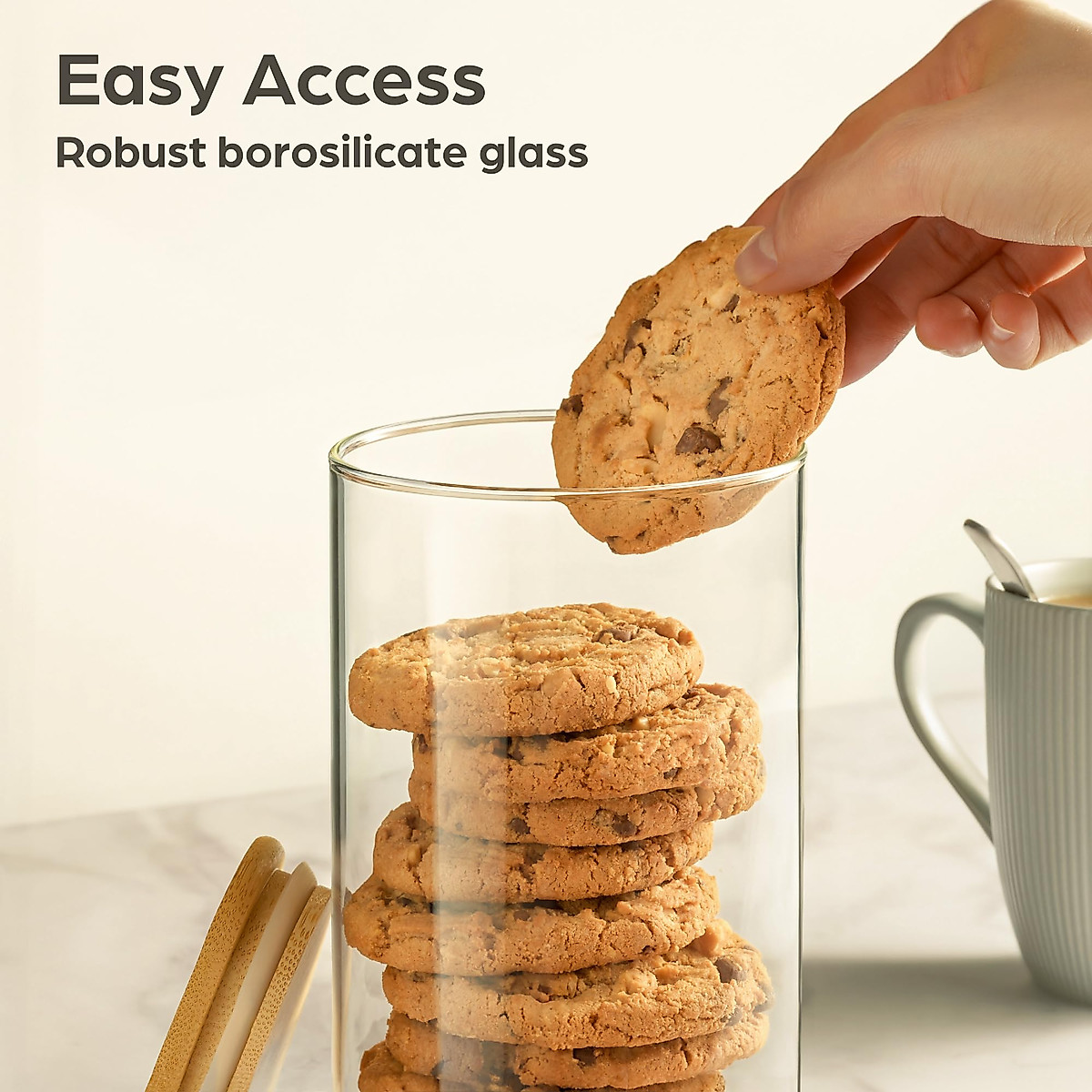 Praknu Glass Food Storage Jars 40oz - Set of 4 Airtight Storage Container with Bamboo Lid - Clear Borosilicate Glass - Dishwasher Safe - Pantry Storage Containers