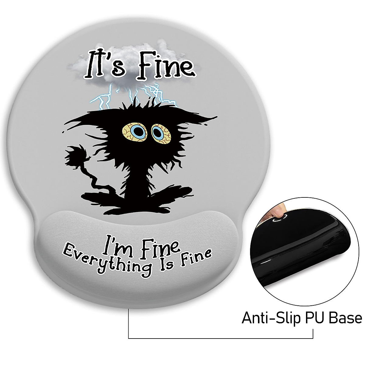 Ergonomic Mouse Pad with Wrist Support, Mouse Pad with Wrist Rest, Black Cat Gaming Mousepad with Non-Slip Pain Relief PU Base, Cute Mouse Pad for Desk Accessories Office Supplies Decor