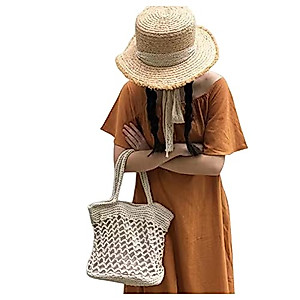 WIGUYUN Cotton Crochet Shoulder Bag Casual Tote Handbag Hollow Out Bohemian Top Handle Purse,White