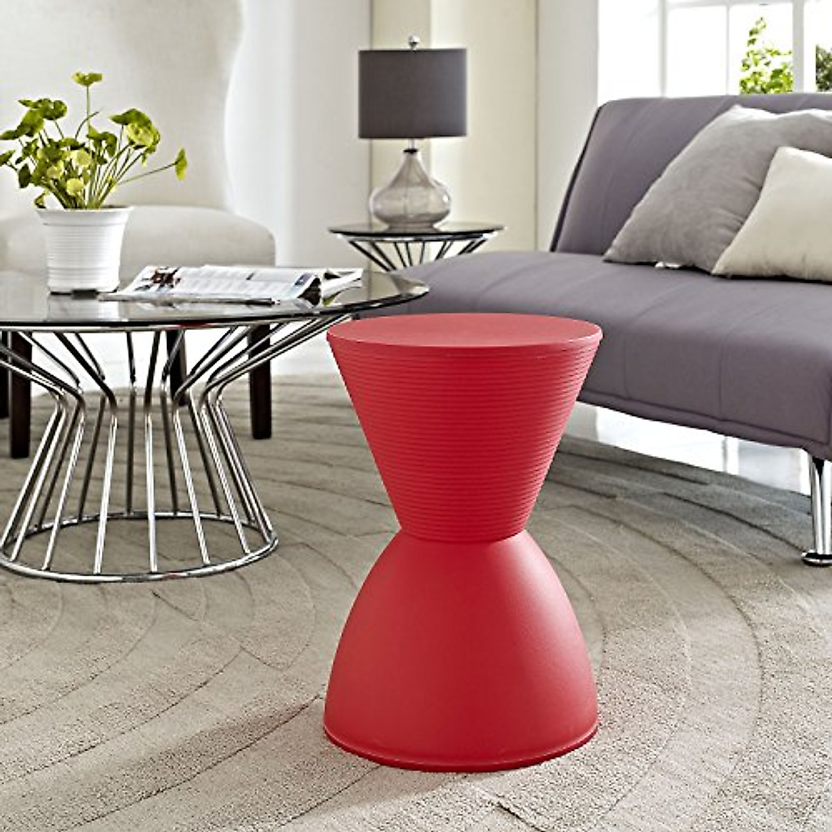 Modway Haste Contemporary Modern Hourglass Accent Stool in Red