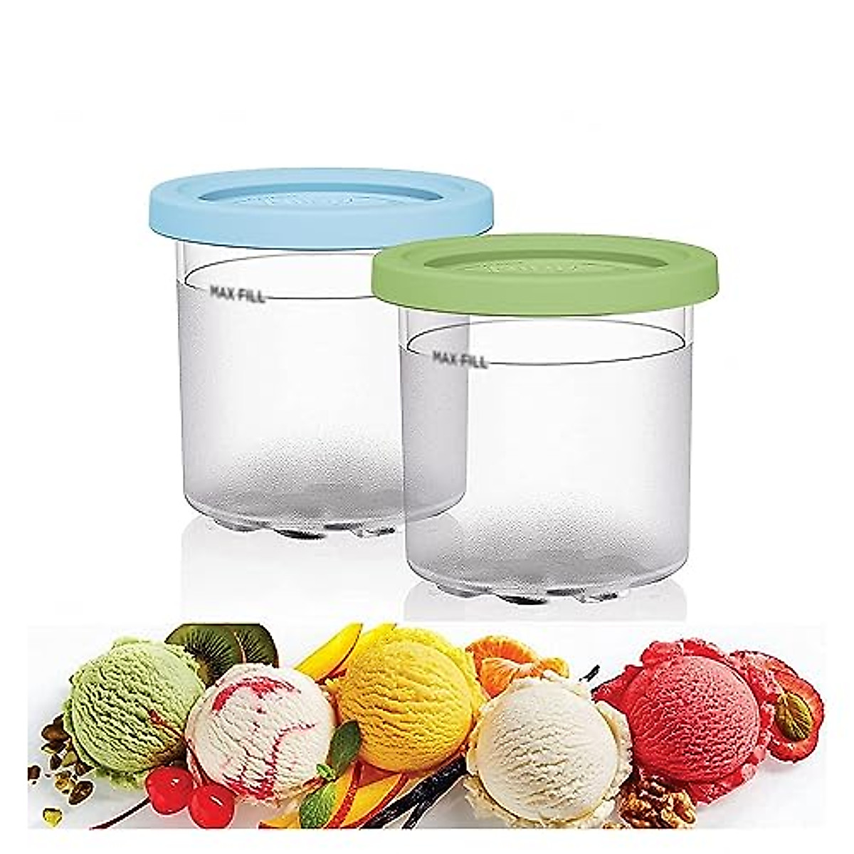 EVANEM 2/4/6PCS Creami Deluxe Pints, for Ninja Creami Deluxe Pints,16 OZ Ice Cream Pints Cup Dishwasher Safe,Leak Proof for NC301 NC300 NC299AM Series Ice Cream Maker,Blue+Green-2PCS