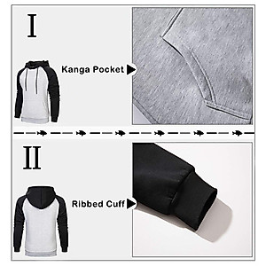 DUOFIER Men Casual Slim Fit Long Sleeve Contrast Raglan Pullover Hoodie Sweatshirt, Light Gray-M