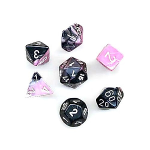 Chessex Polyhedral 7-Die Gemini Dice Set - Black-Pink with White CHX-26430