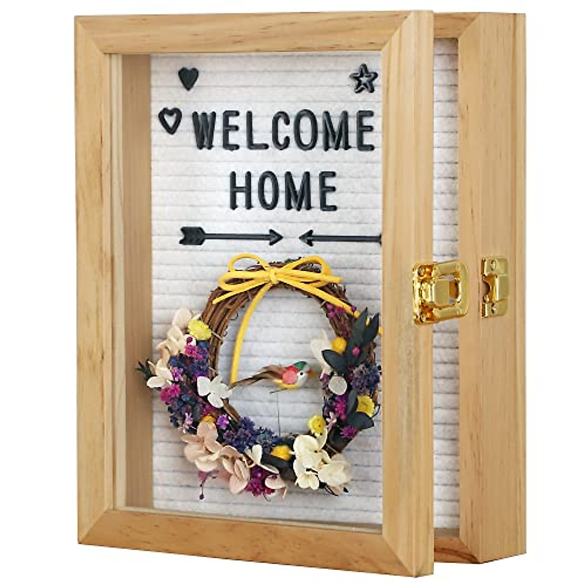 MOHNIC Shadow Box Frame with Changeable Letter Board – 8x10 inch Shadow Box Display Case with Felt Letter Board – Picture Frame, Memory Box for Photos, Artworks, Medals, and More (Natural Wood)