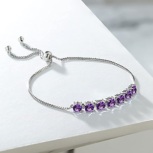 Gem Stone King 7-Stone Tennis Bracelet For Women In 925 Sterling Silver | 4.5MM Round Gemstone Birthstone | Fully Adjustable Up to 9 Inch