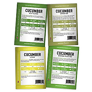 Cucumber Seeds for Planting Outdoors 8 Variety Pack Burpless Tendergreen, Beit Alpha, Marketmore 76, Armenian, Boston Pickling, Lemon, Spacemaster, Straight Eight Veggie Seeds by Gardeners Basics