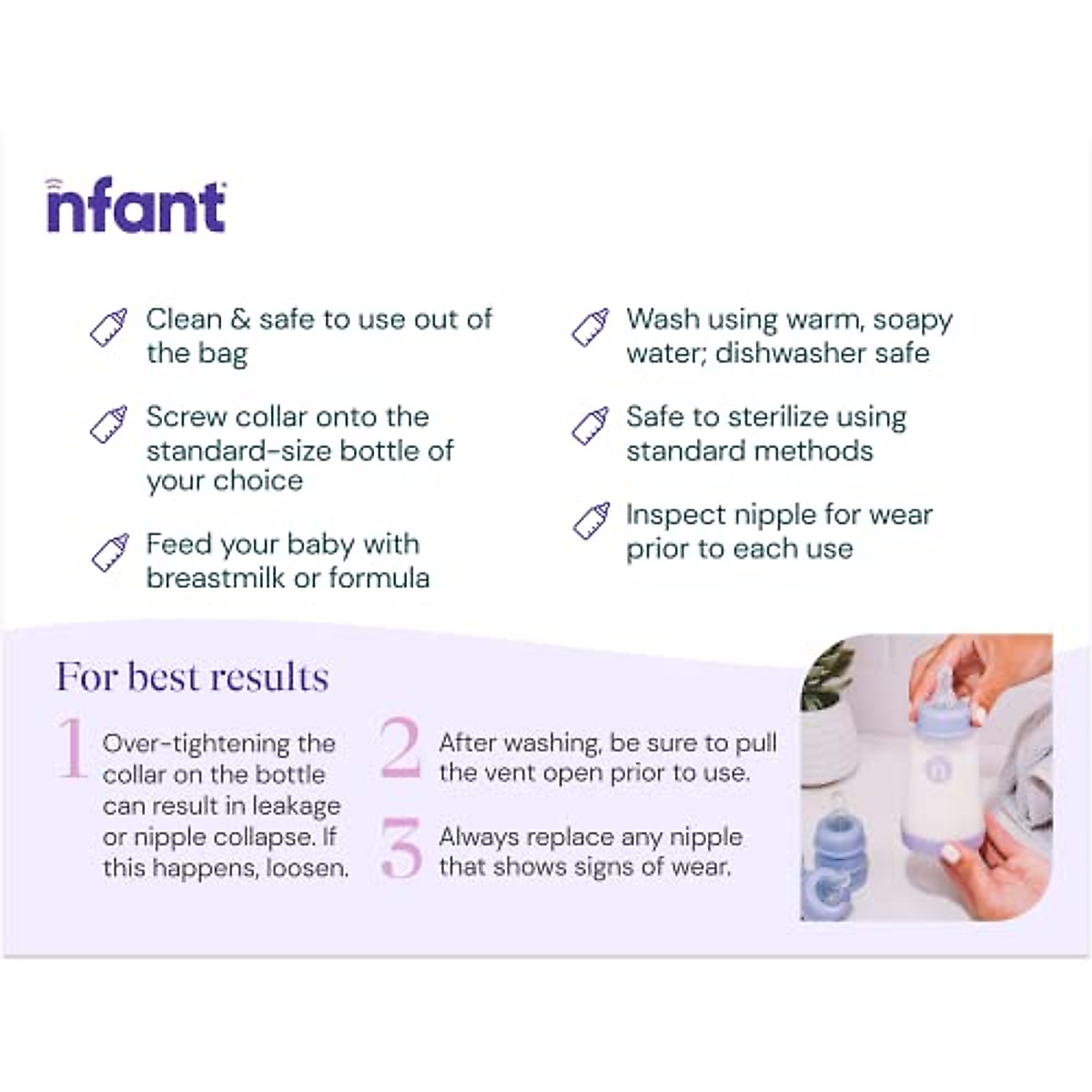 nfant | Slow Flow Nipple, Purple (6ml/min), 4-Pack