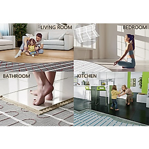 FloorLace FIT Electric Heated Floor Mat - Radiant Heating Mat for Under Tile, Laminate, Stone - Self-Adhesive Underfloor Heat Mat - Flooring Heating Kit (120 Volts, 15 SQFT)