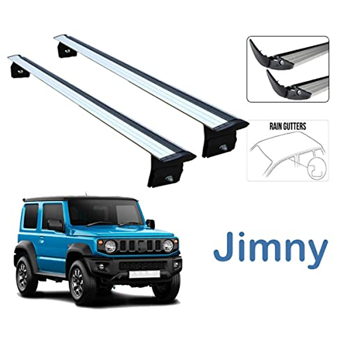 Roof Racks Cross Bars Compatible with Suzuki Jimny 2020, Aluminum Cargo Carrier Crossbars for Rain gutters Silver