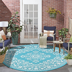 HEBE Round Outdoor Area Rug for Patios Clearance 6Ft Waterproof Mat Reversible Plastic Camping Door Mat, Circle Outside Carpet for RV, Camper,Porch,Deck,Balcony,Backyard
