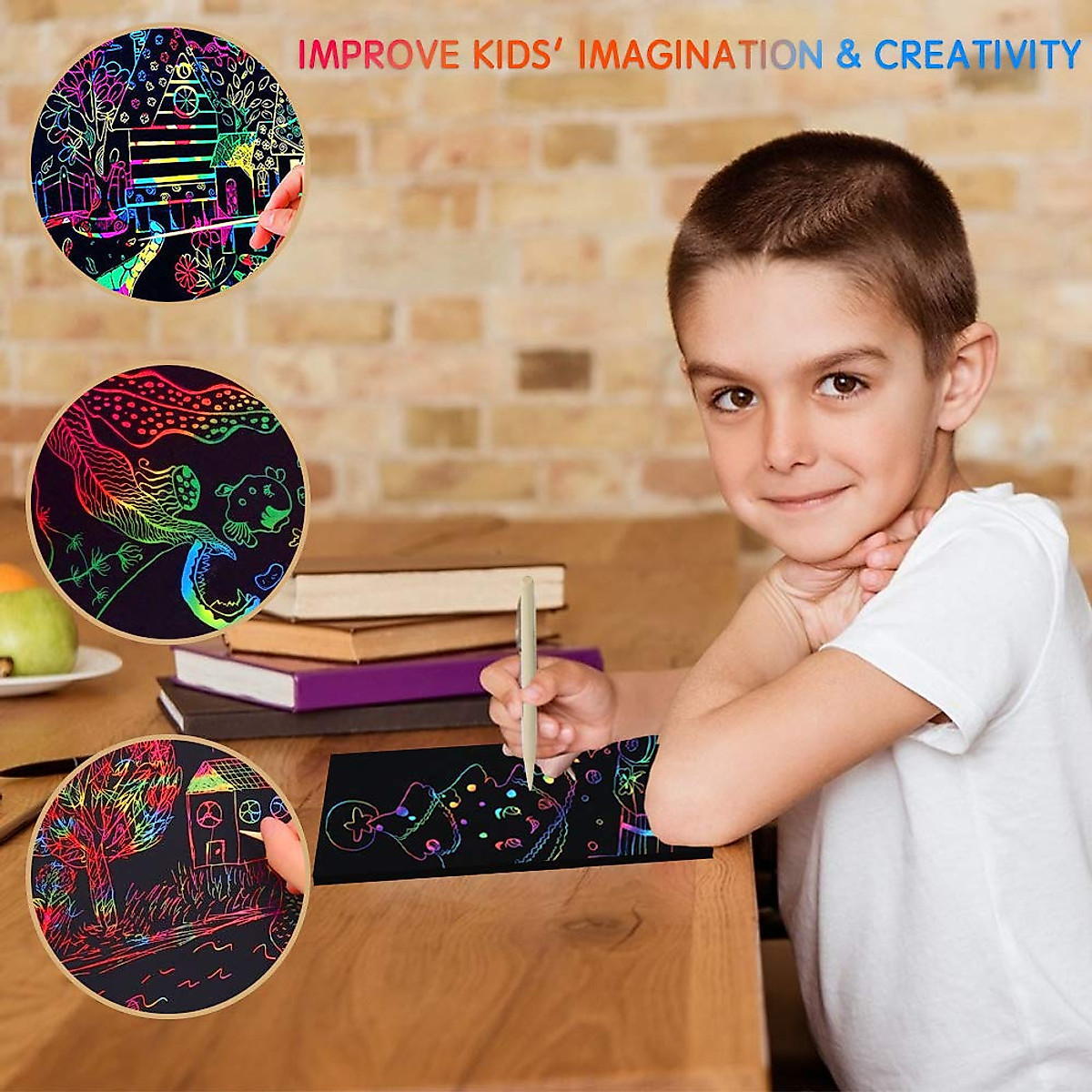 Nobranded Scratch Art Paper Set for Kids, 88 Pcs Rainbow Magic Scratch Off Paper of Various Shapes Suitable for Kids Crafts Arts Supplies Kits, Fantastic Christmas Birthday Party Favor Gift