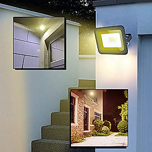 MIWAT 2Pack 20W LED Flood Light with 5FT Cord, Plug in Safety Lights for Flag, Garden, Indoor and Doorway (Black Shell, Warm White)