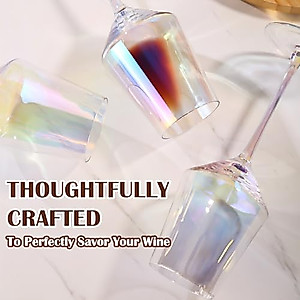 Physkoa Rainbow Wine Glass Crystal Hand-Blown Iridescent Wine Glasses Set of 6 for Wine Tasting,Bar 15oz