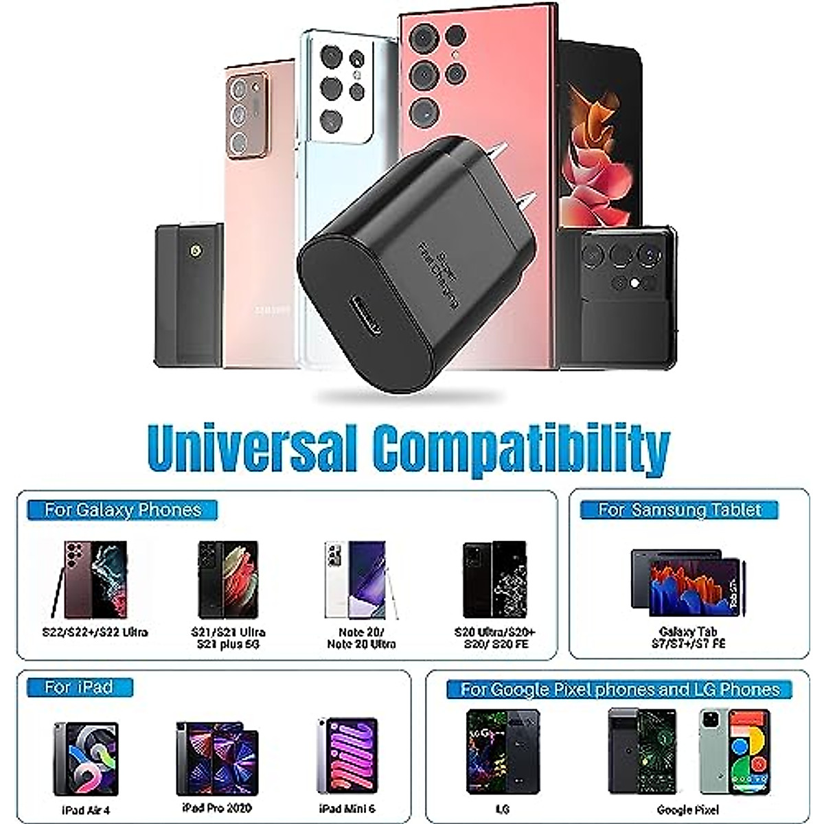 USB C Charger Block 25W PD Super Fast Charger Type C Plug Wall Adapter Quick Charging for Samsung Galaxy S24/S23/S22/S21/S20/ Z Fold 3/4/5/iPhone14/iPad/Tablet/Watch-2Pack