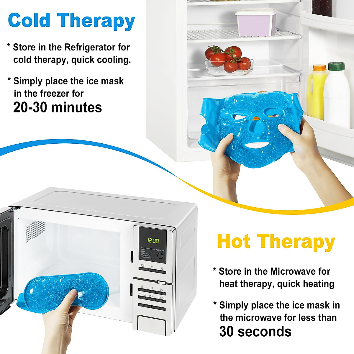 2pcs Gel Beads Face & Eye Masks Kit Hot/Cold Mask Cooling Ice/Heat Facial Eye Pack Therapy for Puffy Eyes, Migraines, Headaches, Pain Relief with Soft Back Reusable Gift