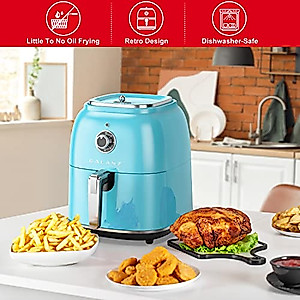 Galanz Retro Electric Air Fryer with Non-Stick Basket, Temperature and Time Control, Oil-Free for Healthy Frying, Auto Shutoff, 4.8Qt, 1500W, Retro Blue