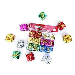 Christmas Tree Decor 24 Pcs Mini Christmas Assorted Color Foil Boxes Handmade Gift Boxes Tree Ornaments,Assorted Colors