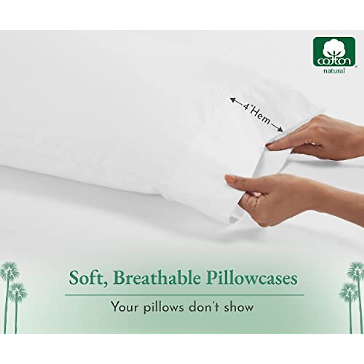 CALIFORNIA DESIGN DEN Luxuriously Soft Hotel Quality 600 Thread Count, 100% Cotton Set of 2 Cases, Crisp & Cool White Standard Pillow Cases Fits Standard & Queen Pillows (Bright White)