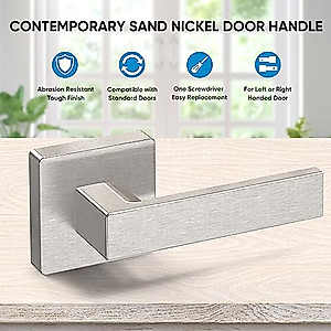 TICONN Door Handle Heavy Duty, Reversible Square Door Lever for Bedroom, Bathroom and Rooms (Satin Nickel, Dummy - Front Mount)