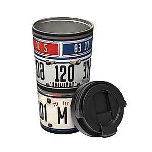 WANGXUEE Old License Plate Print 500ml Stainless Steel Travel Tumbler Double Wall Vacuum Insulated Coffee Mug