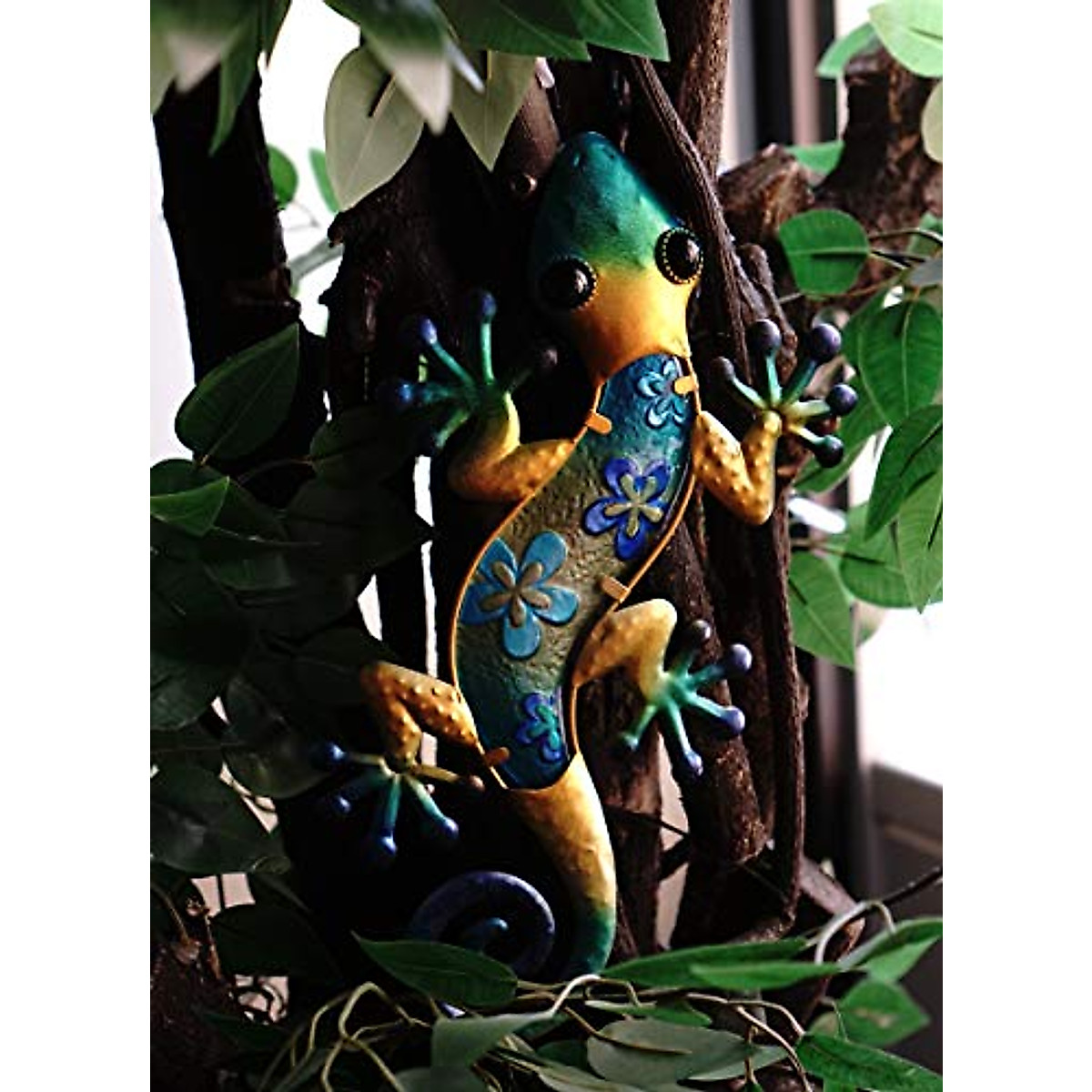 Comfy Hour Spring Is Here Collection 14" Green Blue Metal Art Gecko Wall Décor, Lizard Home Decoration
