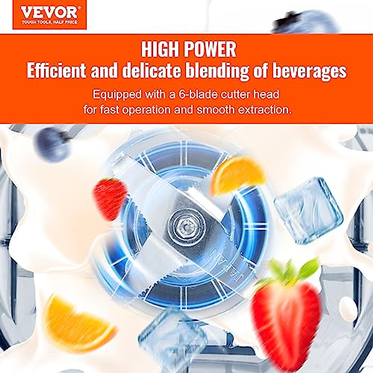 VEVOR Professional Blender with Shield, Commercial Countertop Blenders, 68 oz Jar Blender Combo, Stainless Steel 9 Speed & 5 Functions Blender, for Shakes, Smoothies, Peree, and Crush Ice, White