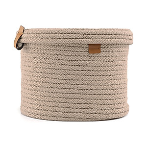 Tonestone Handmade Multipurpose Rope Braided Organizer Basket with Lid for Jewelry, Shawl, Belt, Buckle, Cotton, Cable, Key 4 colors (Beige)