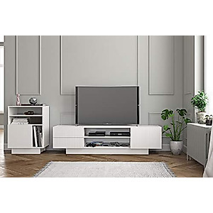Nexera Marble, White 72-inch TV Stand, White Matte Lacquer and White Melamine,