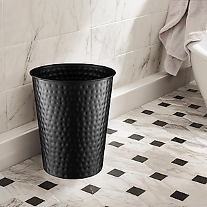 Monarch Abode Matte Black Metal Wastebasket Trash Can, Hand Hammered, Bathroom Decor