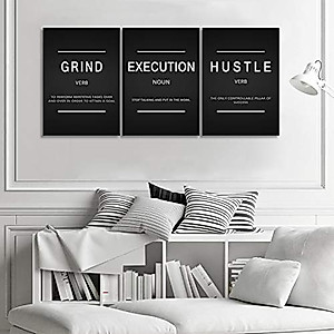 3 Pieces Grind Verb Hustle Verb Execution Noun Motivational Wall Art Canvas Print Office Decor Inspiring Framed Prints Inspirational Quotes for Wall Art Decoration Ready to Hang