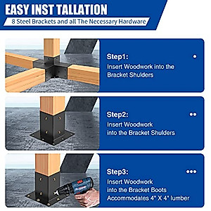 Pergola Kit Elevated Wood Stand Kit with Steel Brackets Modular Sizing Pergola Brackets Boot, for Hunting Blind, Deer Stand Bracket 6 x 6 inches (Actual: 5.5x5.5 Inch) 2PACK with Screws