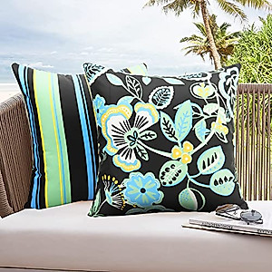 BLACKTHX Pack of 2 Outdoor Pillow Covers, Outdoor Pillow Covers 18x18 Waterproof, Decorative Cushion Cases for Patio Furniture Garden (Black Green, 18 x 18 Inches)