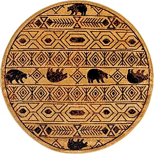 Rugs.com Pioneer Collection Rug – 4 Ft Round Cedar Medium-Pile Rug Perfect for Kitchens, Dining Rooms