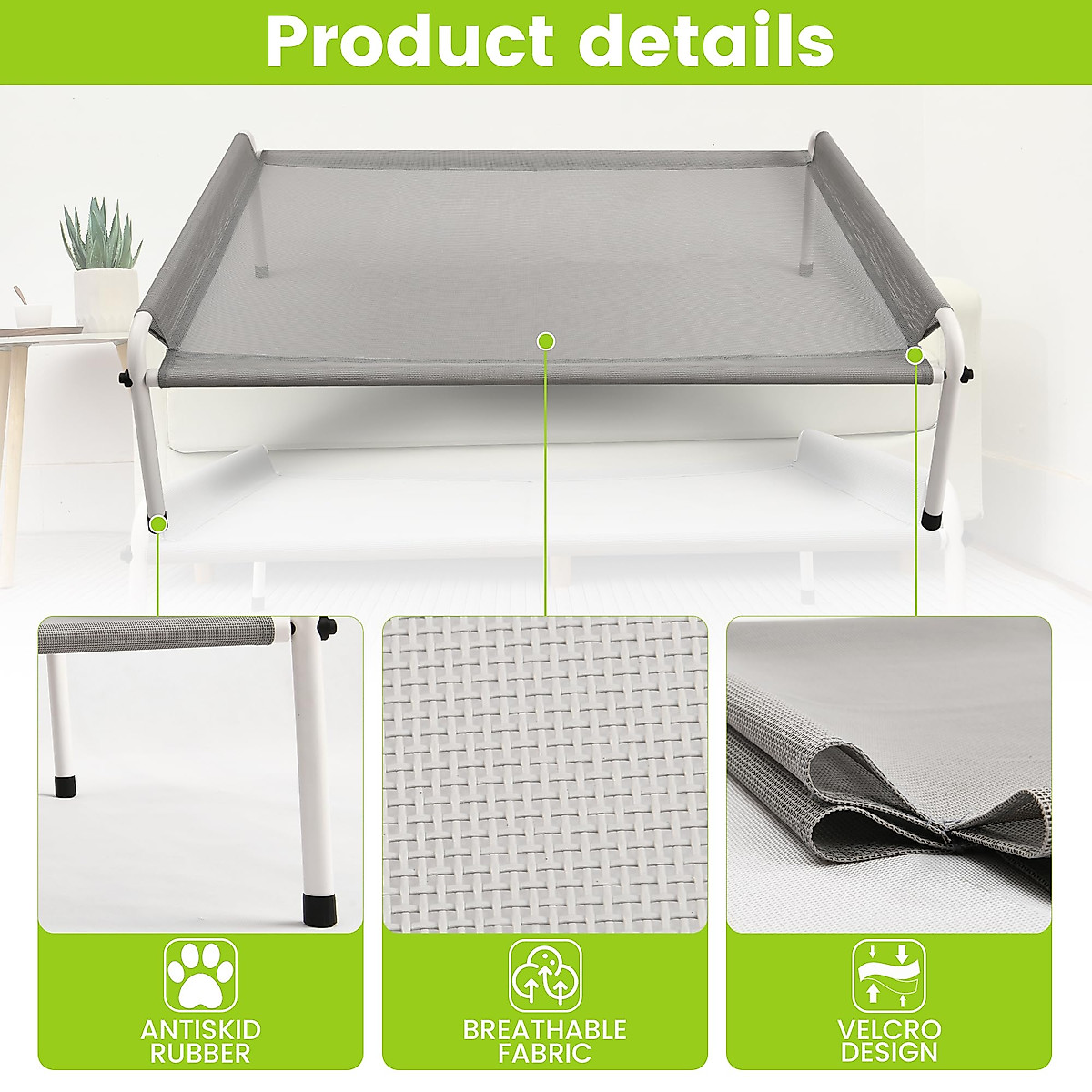 Fattong's Lab Dog Bed, Elevated Dog Cot with Metal Frame and Washable mat, Strong Load Bearing,Medium Size,29.5 * 22.4 * 7.8 Inch,Grey.
