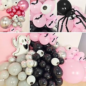 YJDFWAUT 185pcs Black Pink Halloween Balloon Garland Arch Kit, Pink Halloween Decorations Party Supplies for Girl, Large Size Halloween Balloon Garland, Foil Balloon, 3D Bat Stickers