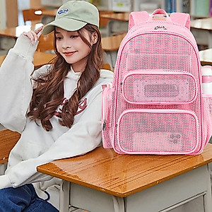 CAMTOP Mesh Backpack for Kids Girls Semi-Transparent See Through Sturdy School Bookbag Casual Daypack for Beach Swim Work Gym (Tie Dye Purple)