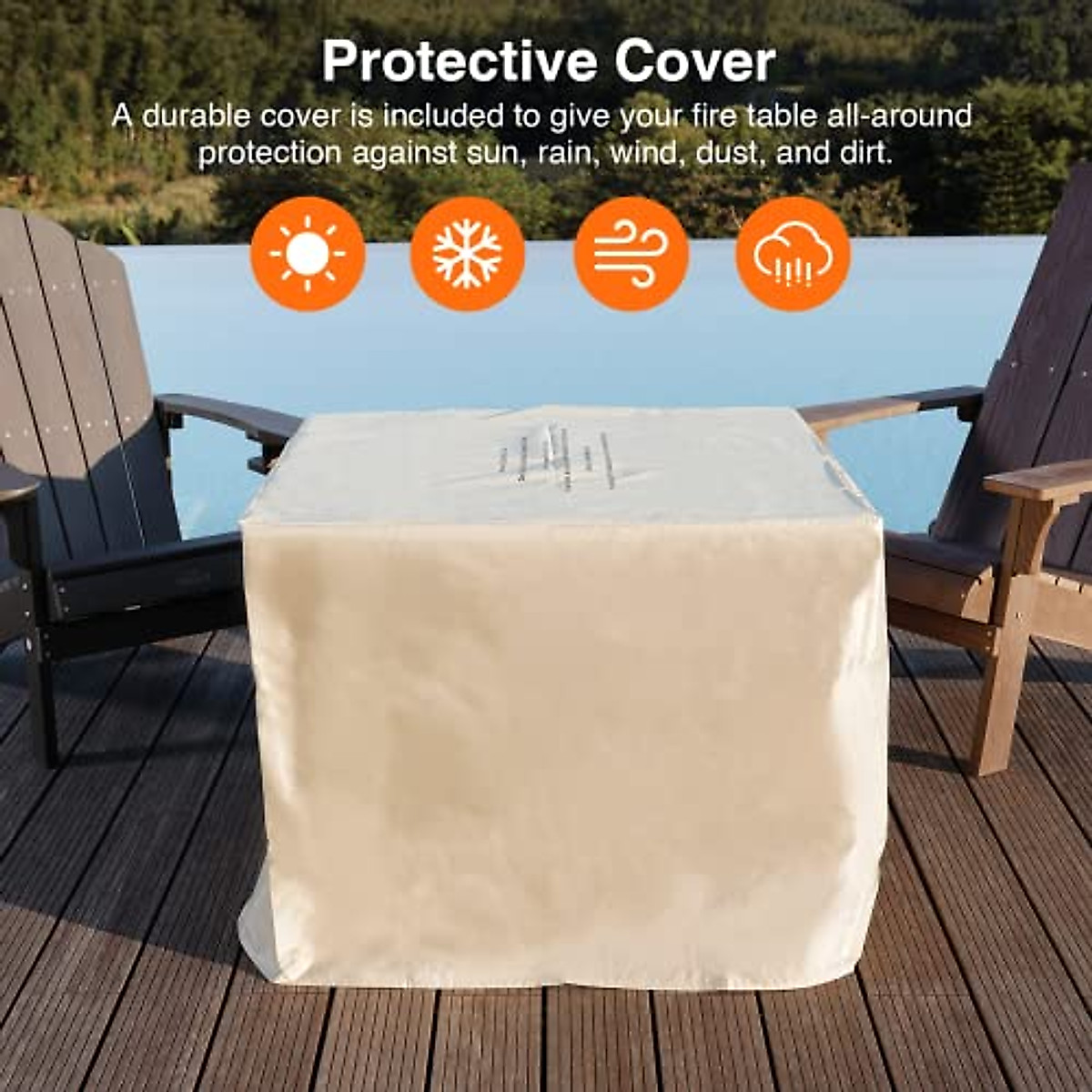 Cecarol 32 in Outdoor Propane Gas Fire Pit Table Electronic Pulse Ignition with Glass Wind Guard, Glass Rock, Waterproof Cover, 50,000 BTU CSA Certification for Outside Garden Patio Party (Black)