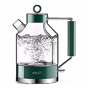 Electric Kettle, ASCOT Glass Electric Tea Kettle 1.6L 1500W Retro Tea Heater & Hot Water Boiler, No Plastic, BPA-Free, Cordless, with Auto Shut-Off and Boil-Dry Protection (Emerald Green)