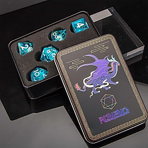 DND Polyhedral Dice Set RUNFNG Resin Sharp Edge D&D Dice 7PCS D+D Transparent RPG Dice for Dungeons and Dragons Accessories, Role Playing Table Game, Warhammer with Metallic Box