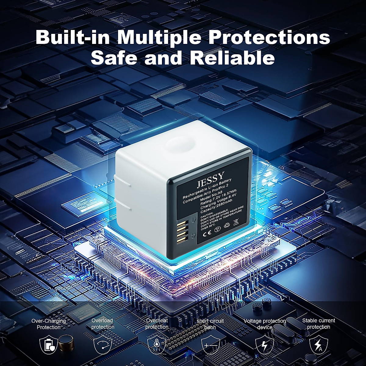 JESSY Replacement Batteries Compatible with Arlo Pro/Arlo Pro 2, 1 Pack Upgrade 7.2V Rechargeable Lithium Battery (NOT Compatible with Arlo Ultra 2, Arlo Pro 3)