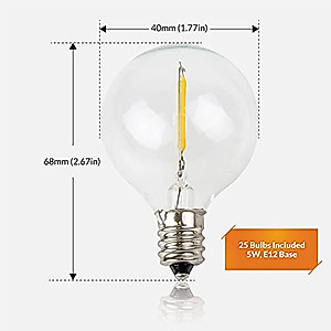 Newhouse Lighting 25 Pack LED Clear G40 Globe Light Bulbs for Outdoor String Lights Fits E12 and C7 Base 1.5 Inch Light Bulbs G40 Replacement Bulbs for Patio Lights (G40LED25)