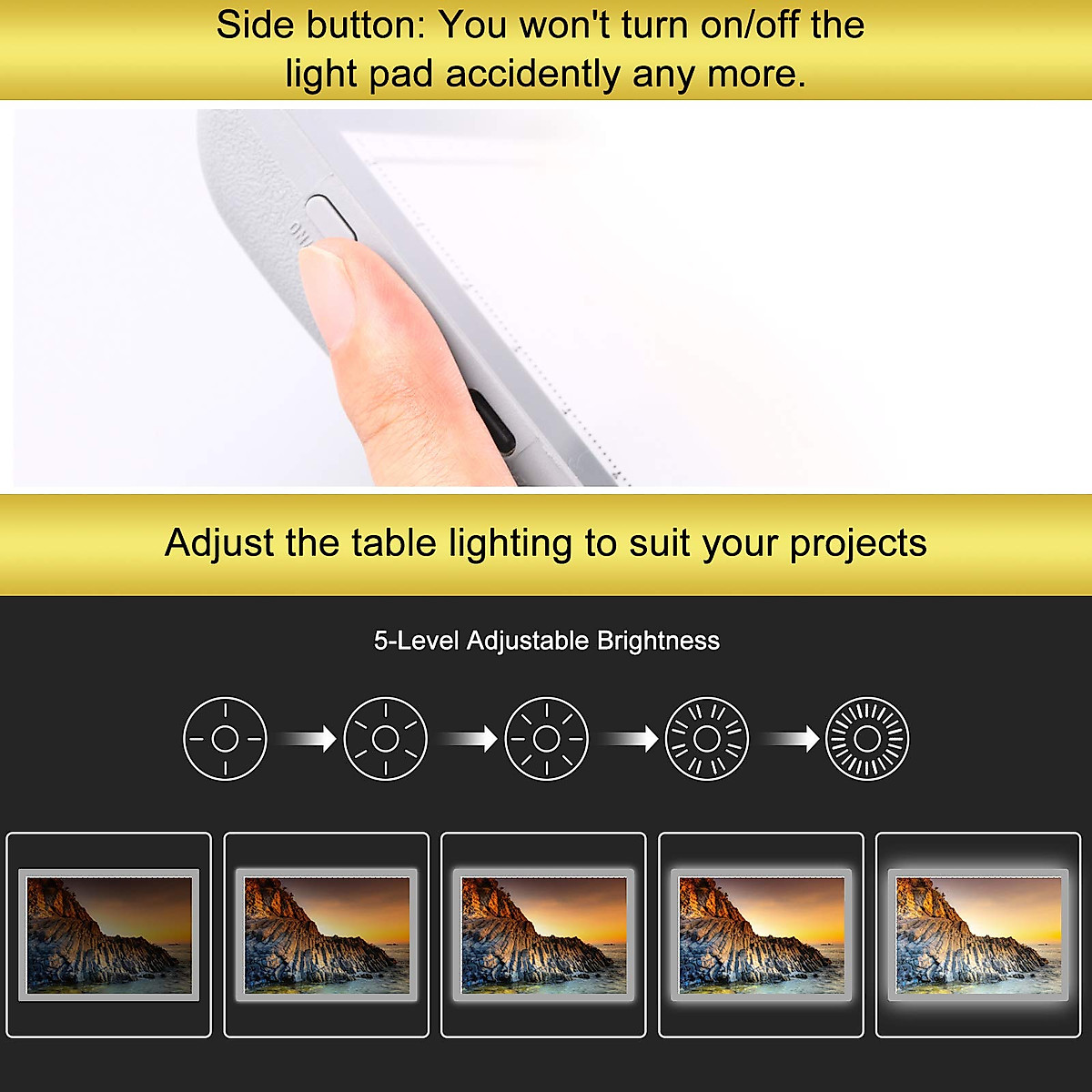 TOHETO Portable A4 Tracing LED Copy Board with Carry Bag, Cordless Battery Powered 5 Levels Brightness Light Box Rechargeable Light Board for Weeding Vinyl X-ray Viewing Diamond Painting (Grey)