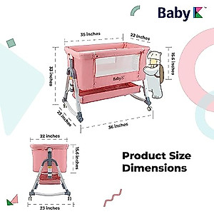 BABY K Baby Bassinet Bedside Sleeper (Pink) - 3 in 1 Bedside Bassinet Crib Attach To Bed - Convertible Bassinet With Breathable Attached Mesh Side and Mattress - Baby Co Sleeper For Bedside For Infant