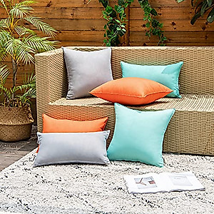 ANRODUO Pack of 2 Outdoor Waterproof Throw Pillow Covers Solid Decorative Garden Cushion Sham Outside Lumbar Square Pillowcase for Patio Tent Balcony Bench Tent Couch Sofa (18"x18", A-Light Green)