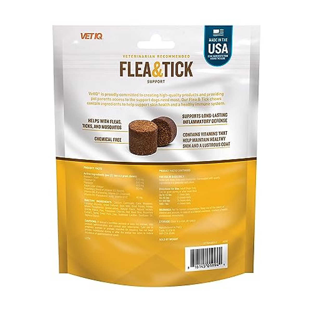 VetIQ Flea & Tick Support for Dogs, Flea and Tick Chewable for Dogs, Supports Dog's Natural Flea Defenses, Free of Added Chemicals and Garlic, Hickory Smoke Flavor, 60 Count