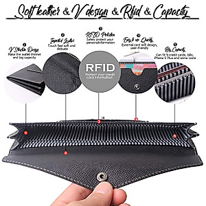 Borgasets Women's Wallet Leather RFID Ultra Thin Envelope Purse Travel Clutch with ID Card Holder and Phone Pocket (Crosshatch Black)