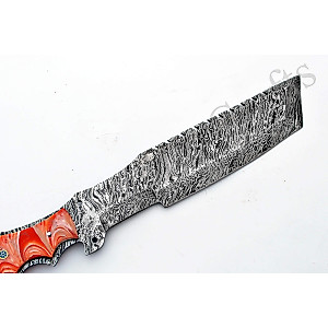 Tactical Combat Custom Made Damascus Steel Hunting Knife/Tracker Knife FBK-15316 (Orange & White Resin)