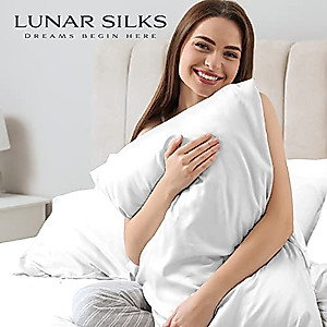Lunar Silks, Highest Grade 6A 100% Pure Mulberry Real Silk Pillowcase 22 Momme (Both Sides) for Hair and Skin - Acne Free - 1PC in Gift Box (Frost White, Queen)