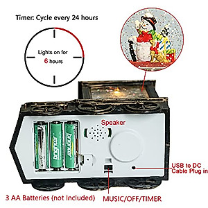 Wondise Lighted Christmas Snow Globes Musical Lantern with Timer, Battery Operated and USB Powered Spinning Water and Swirling Glitter Holiday Decoration