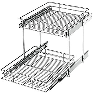 LOVMOR 2 Tier Individual Pull Out Cabinet Organizer 17" W x 21" D, Slide Out Kitchen Cabinet Storage Sliding Shelves